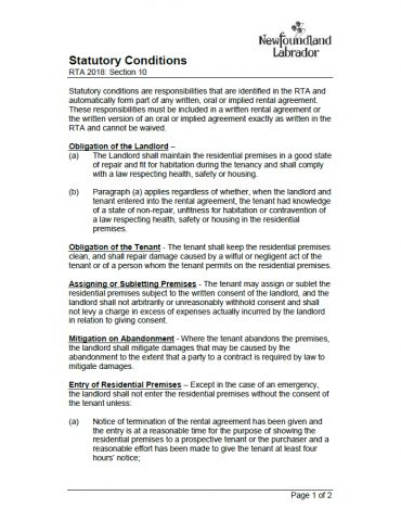 Statutory Conditions - Renting in NL
